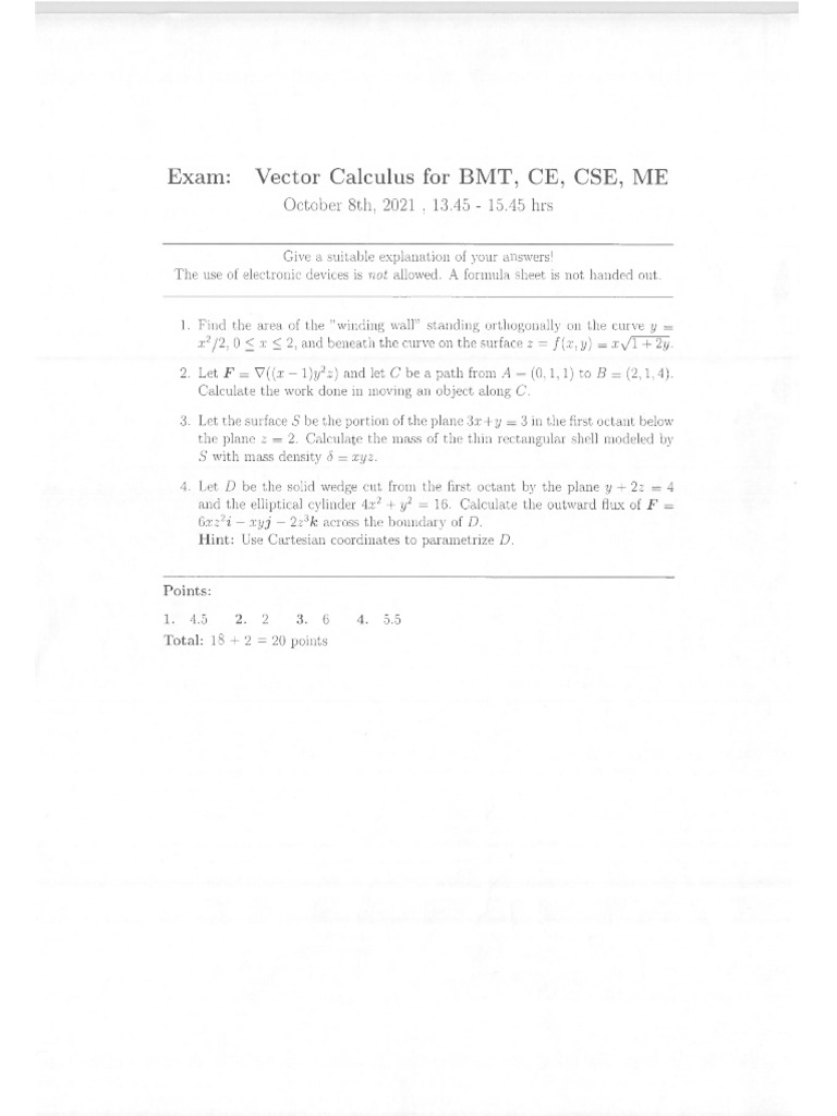 2021-10-08 Vector Calculus Exam | PDF
