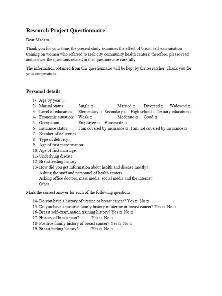 Breast Self-Exam Training Survey | PDF