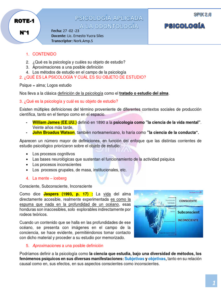 1ER Parcial PSICOLOGÍA R1-Comprimido | PDF | Mente inconsciente | Sicología