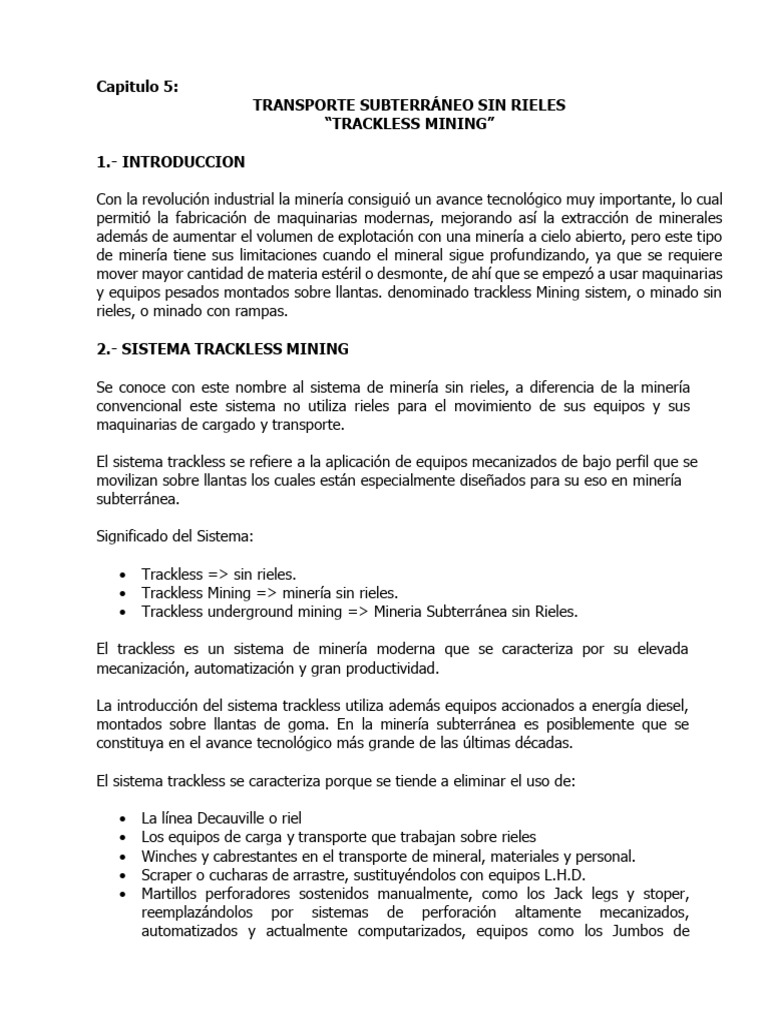 Capítulo 5 - Mineria Sin Rieles Trackles Mining | PDF | Tecnología