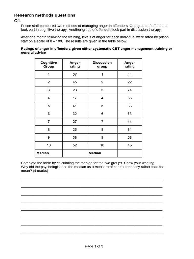 Research Methods Questions Q1 | PDF | Experiment | Standard Deviation