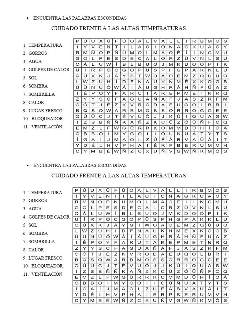 Sopa de Letras Golpes de Calor | PDF