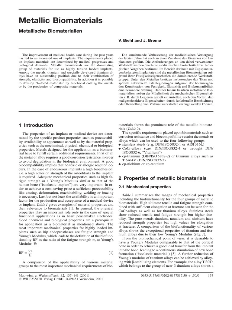 Biehl Metallic Biomaterials | PDF | Titanium Dioxide | Applied And ...