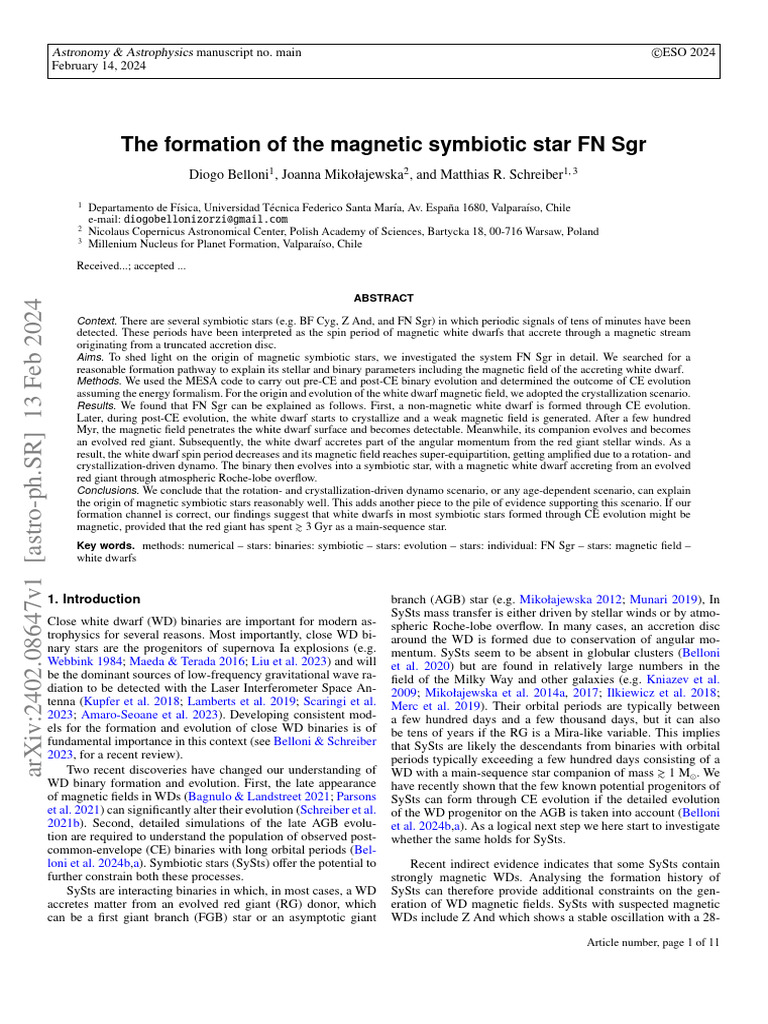 The Formation of The Magnetic Symbiotic Star FN SGR | PDF