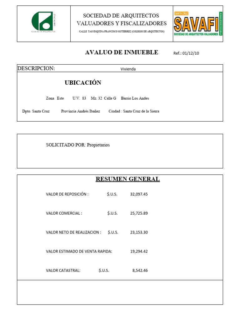 Avalúo Inmobiliario Santa Cruz 2010 | PDF | Ingeniería de Edificación | Elementos arquitectónicos