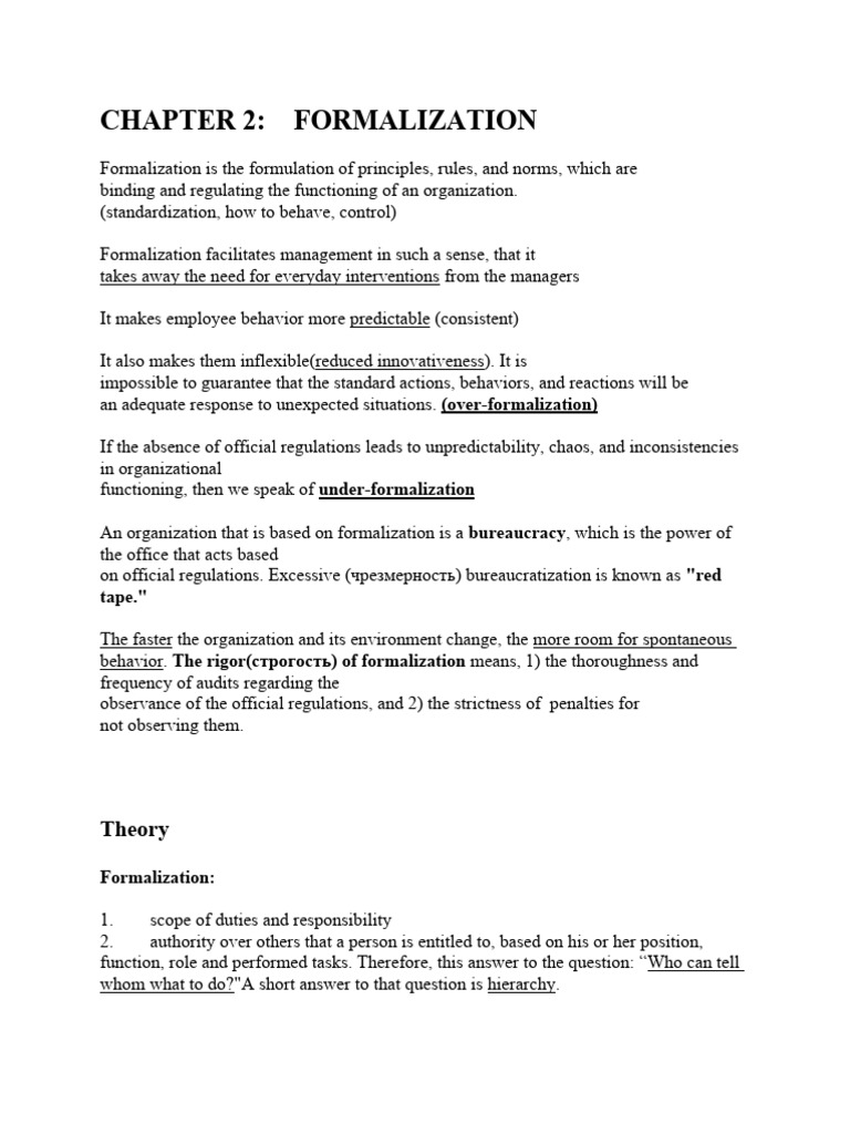 Chapter 2 Formalization | PDF | Bureaucracy | Employment