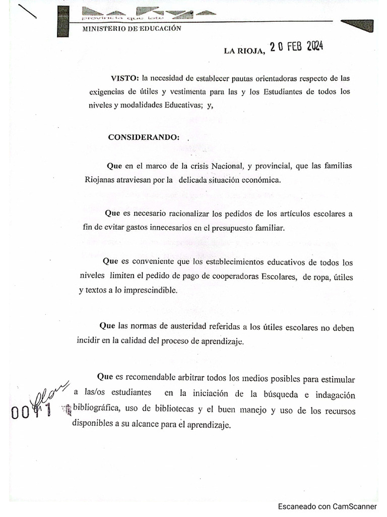Resolución SGE #11-24 Pautas para Uso de Uniformes y Útiles Escolares A Partir Del Ciclo Lectivo ...
