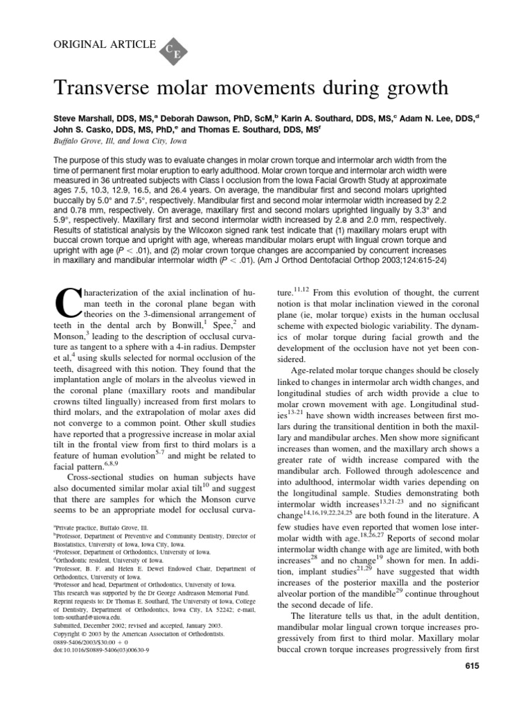 Transverse Molar Movements During Growth: Original Article | Download ...