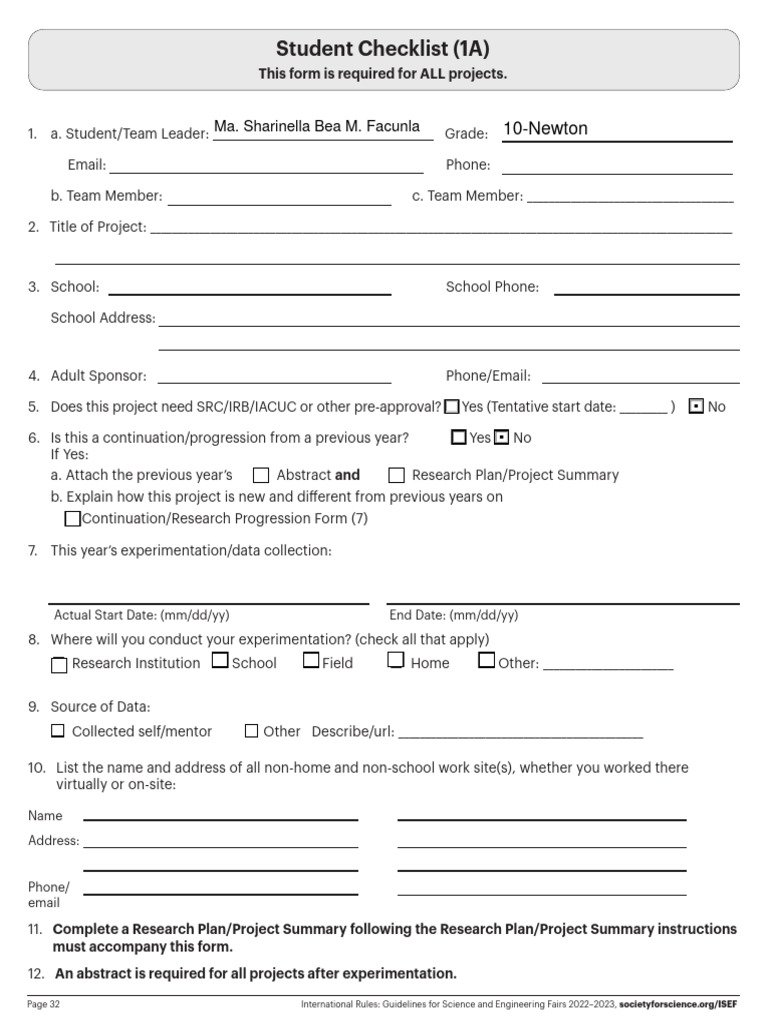 Science Fair Project Checklist 2022-2023 | PDF | Risk | Risk Assessment