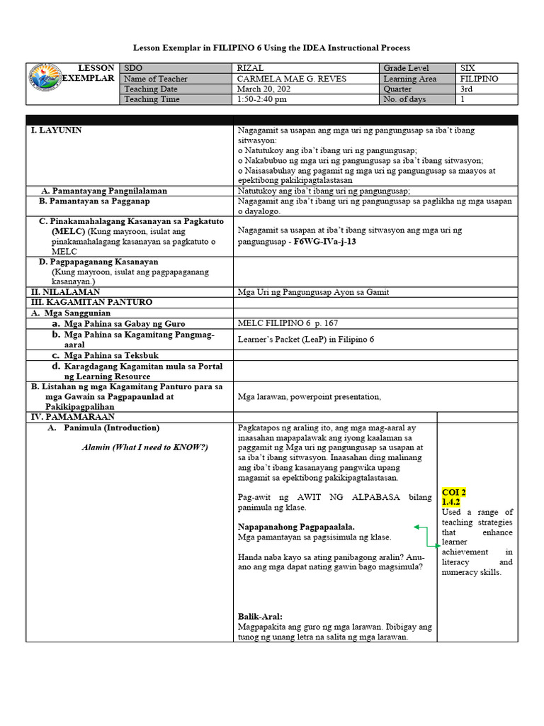 Lesson Exemplar FILIPINO Week 7 CO2 Pagbasa at Pagbilang NG Pantig ...