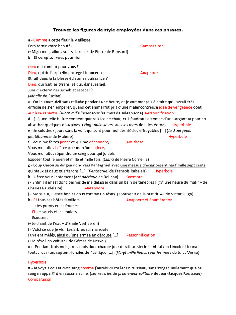 Exercices Figures de Style - Correctif | PDF | Poésie | Jeunes adultes