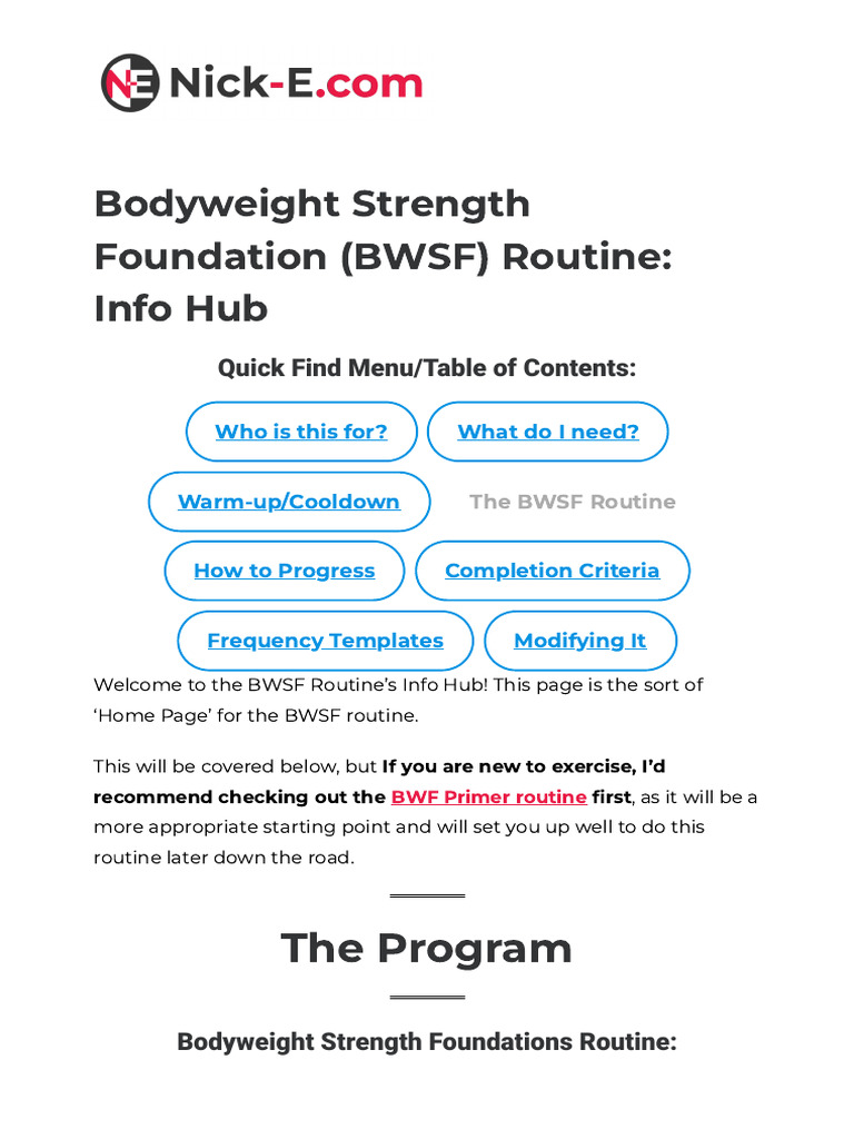 BWSF Routine | PDF | Strength Training | Physical Exercise