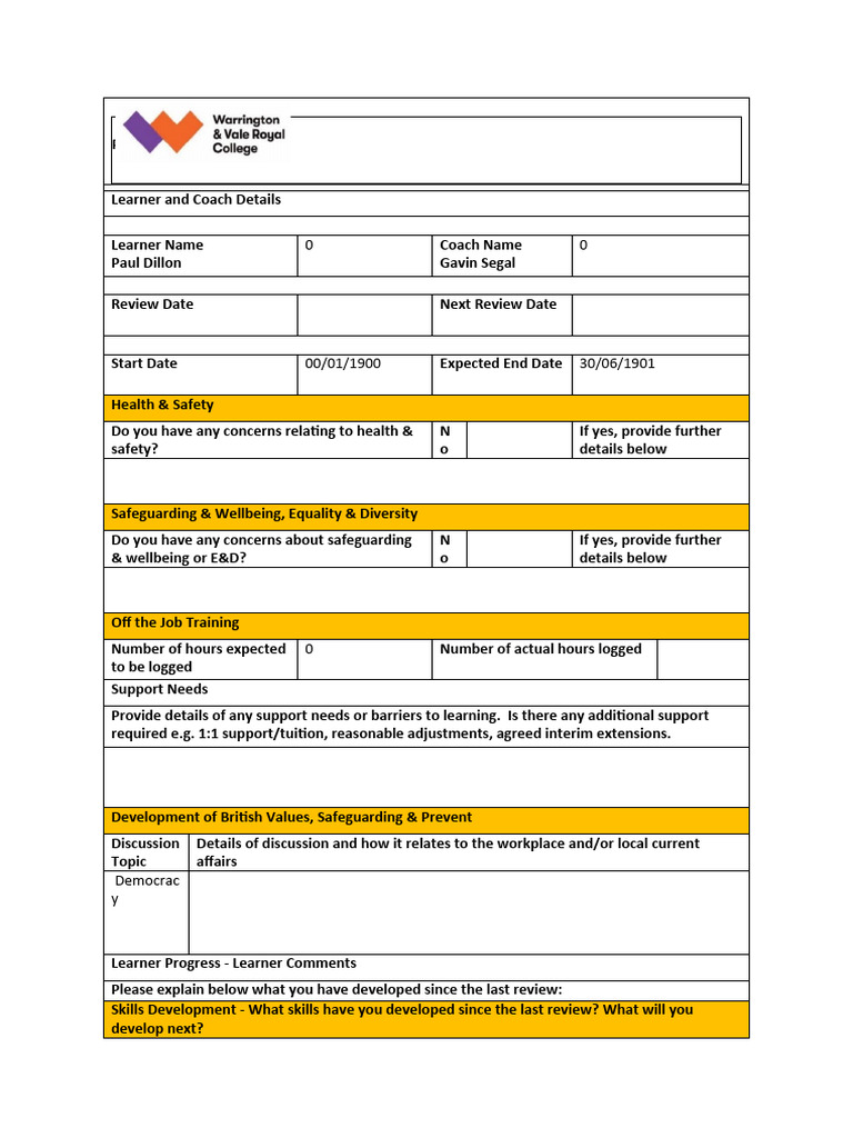 Progress Review for Paul Dillon's Apprenticeship | PDF | Learning ...