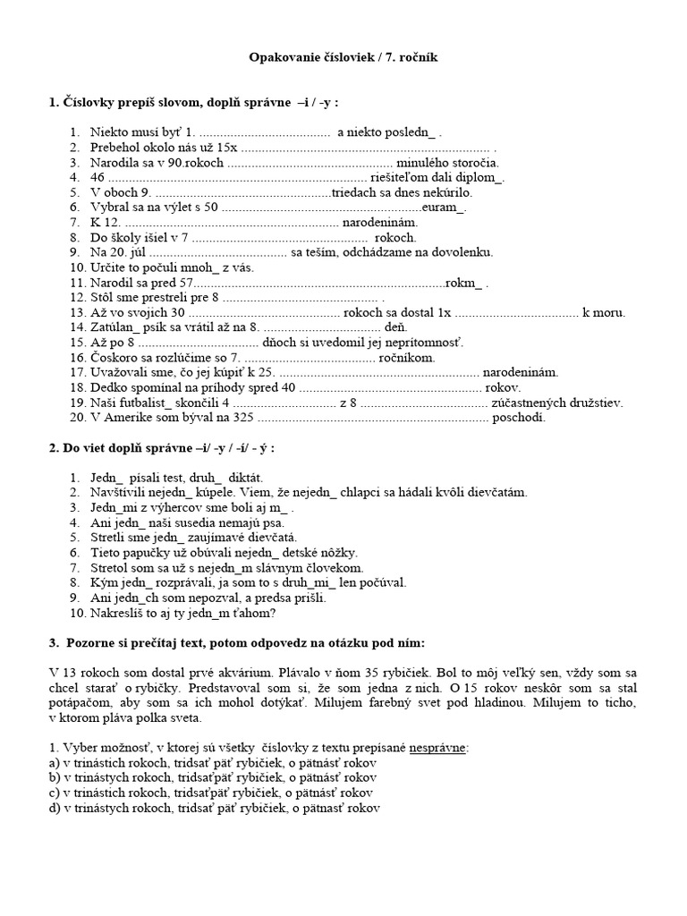 Číslovky Opakovanie | PDF