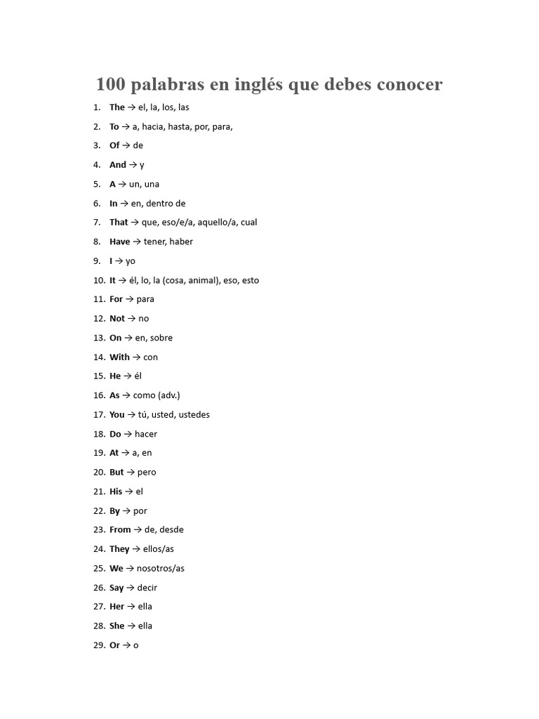 100 palabras más comunes en ingles | PDF