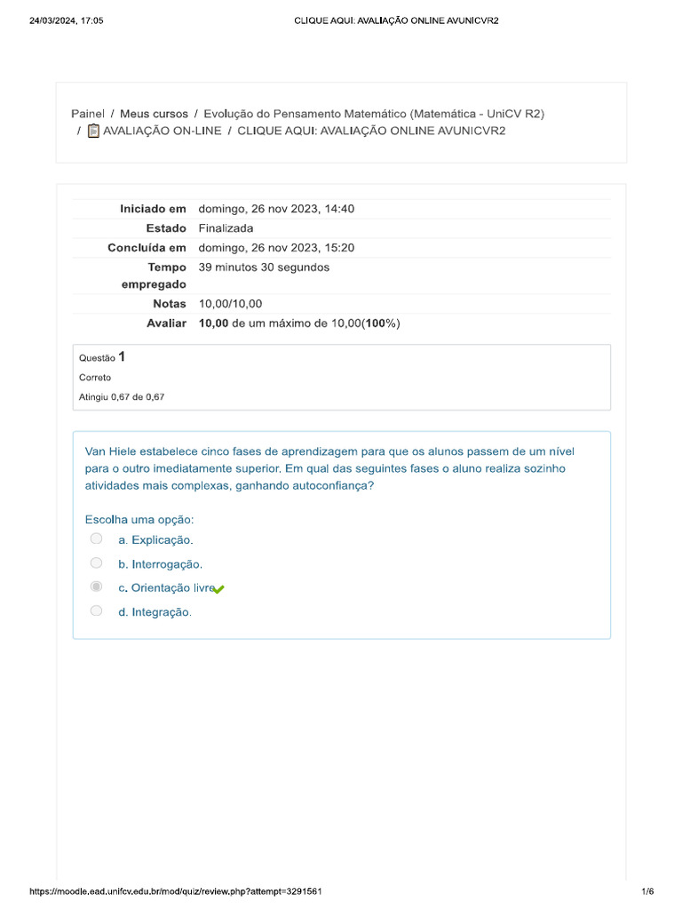 Evolução Do Pensamento Matemático (Matemática - UniCV R2) 2o24 | PDF