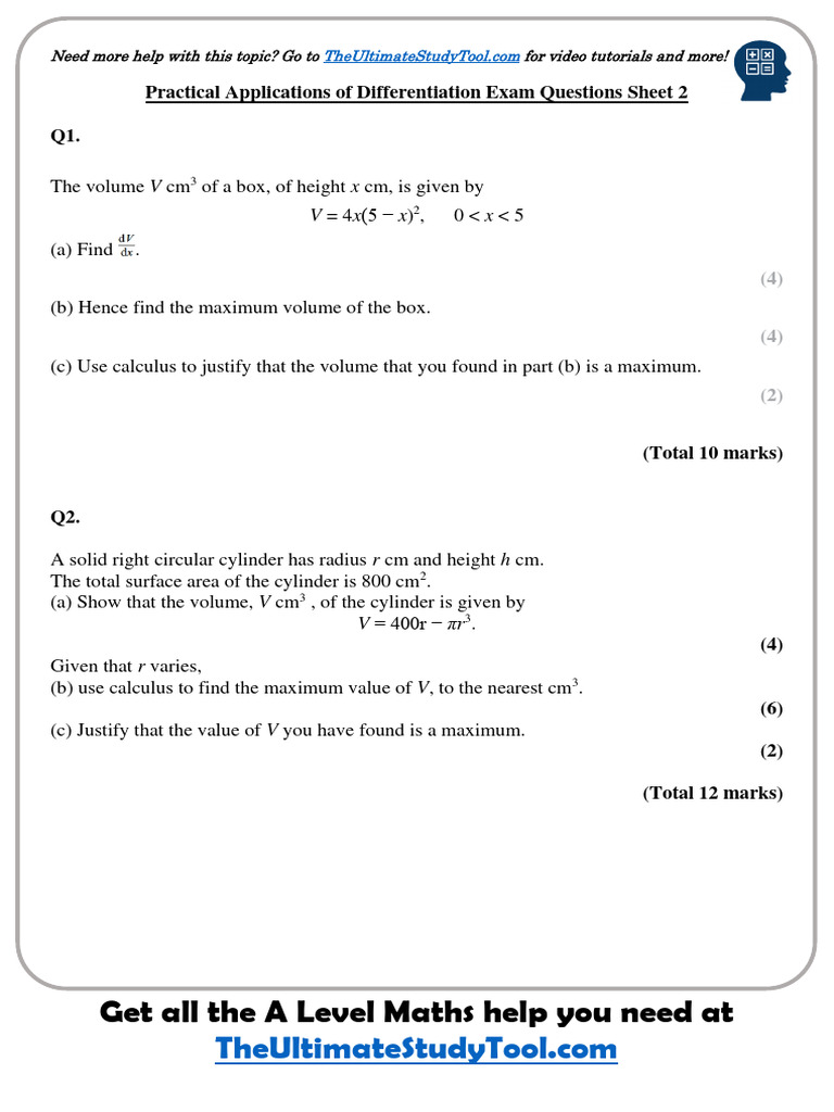 Y1 Pure Practical Applications Of Differentiation E Pdf