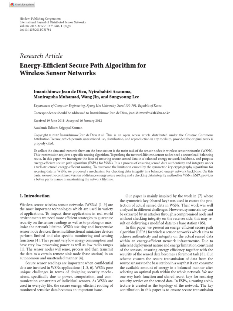 Jean de Dieu Et Al 2012 Energy Efficient Secure Path Algorithm For Wireless Sensor Networks ...