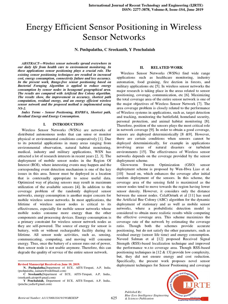 Energy Efficient Sensor Positioning in Wireless Sensor Networks | PDF