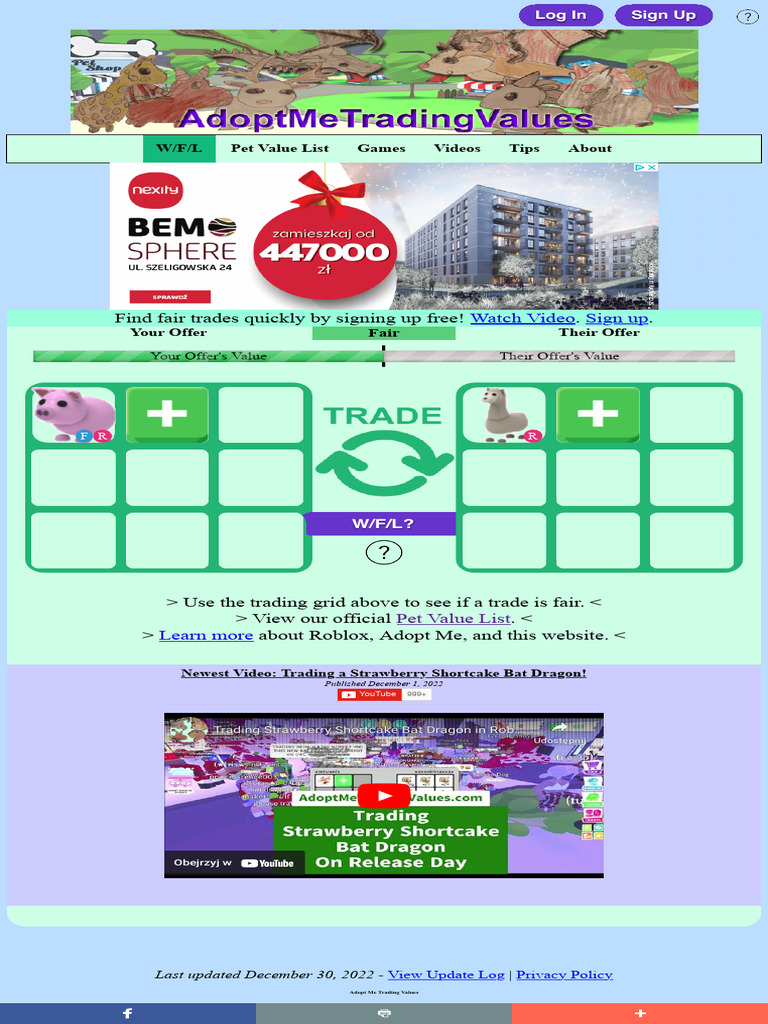 Roblox Adopt Me Trading Values - Win Fair Lose WFL 2 | PDF