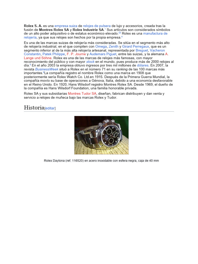 Historia e Innovaciones de Rolex | PDF | Accesorios de moda | Herramientas portátiles