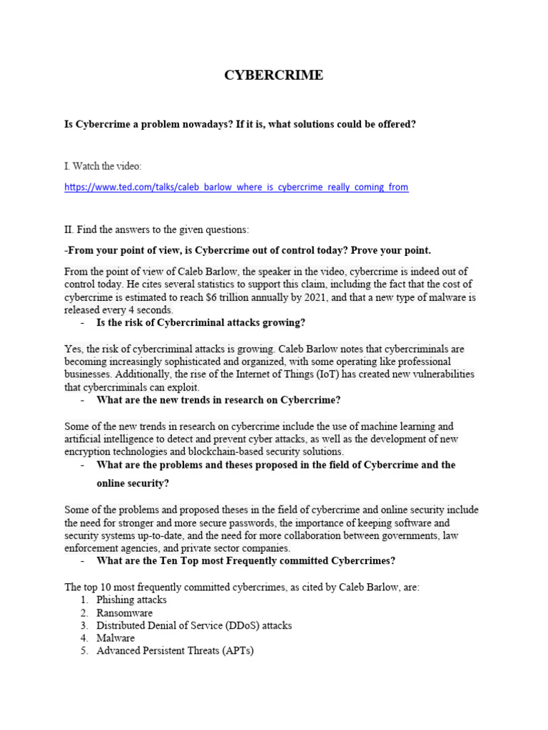 Cybercrime Questions and A Video PRIf ISf and ITf 2023 04 04 SN | PDF ...