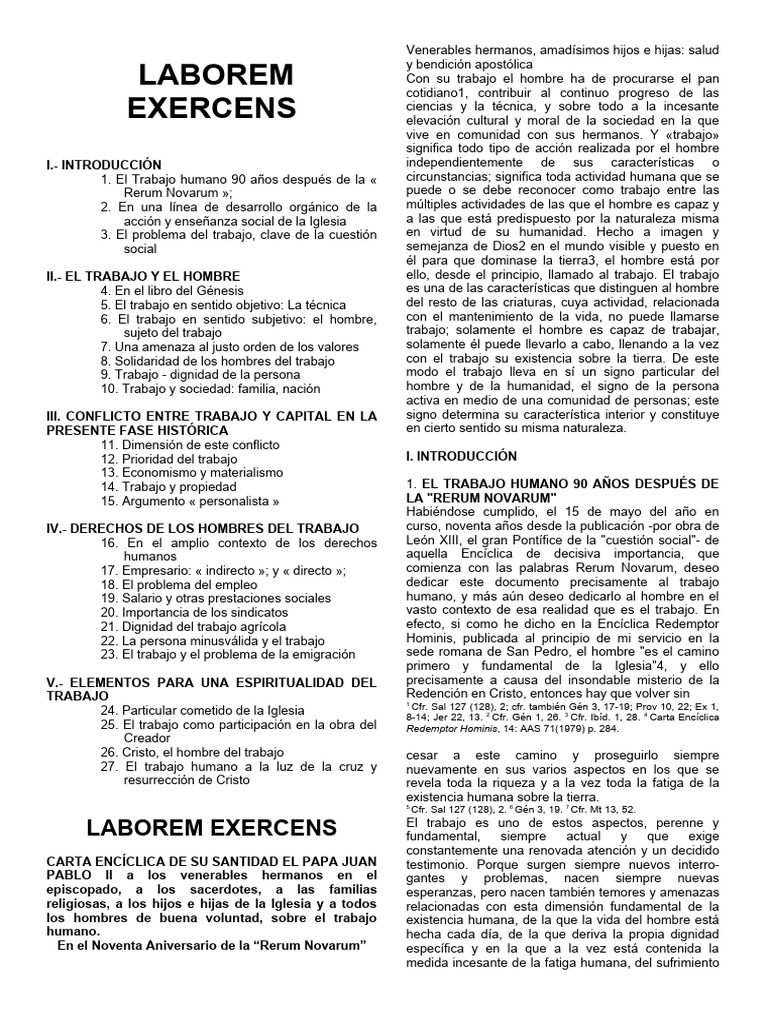 Laborem Exercens - Juan Pablo II - 1981 - Sobre El Trabajo Humano | PDF