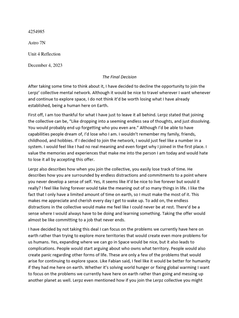 Unit 4 Reflection | PDF