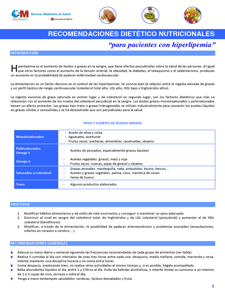Recomendaciones para Hiperlipemia | PDF | gordo | Alimentos