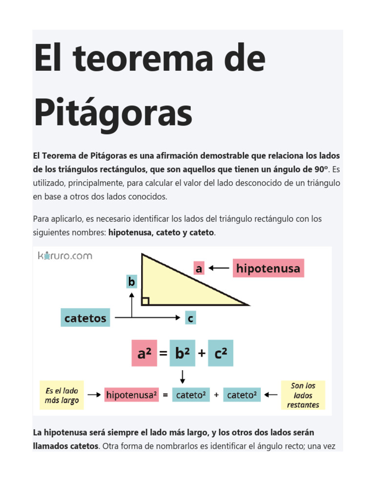 El Teorema de Pitágoras | PDF | Triángulo | Geometría Elemental