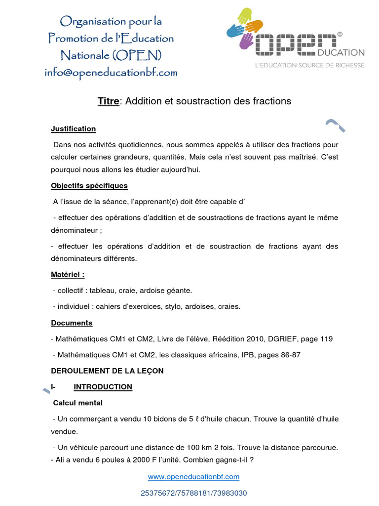 C_CM2@Arithmetique_Addition et soustraction des fractions | PDF