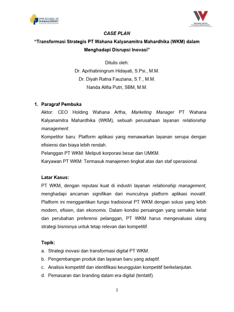 Case Plan PT WKM_Strategi TransformasiWKM_update | PDF