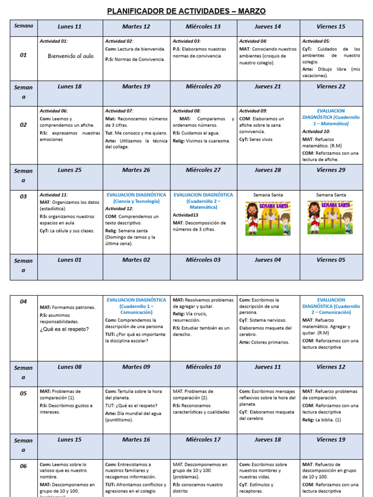 PLANIFICADOR DE ACTIVIDADES - MARZO - 2024-Actualizado | PDF