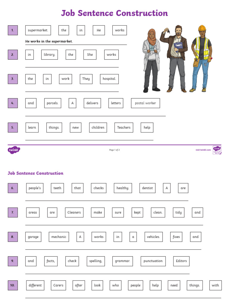 Job Sentence Construction: Supermarket. The in He Works | PDF | Human ...