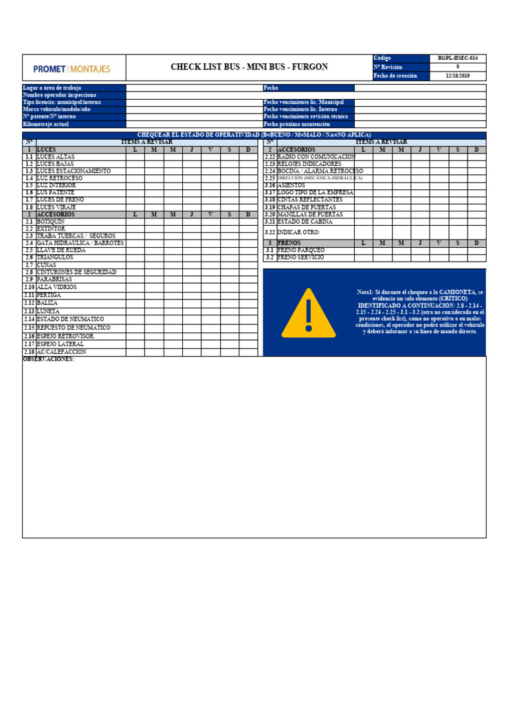 Check List Bus-Mini Bus-Furgón | PDF