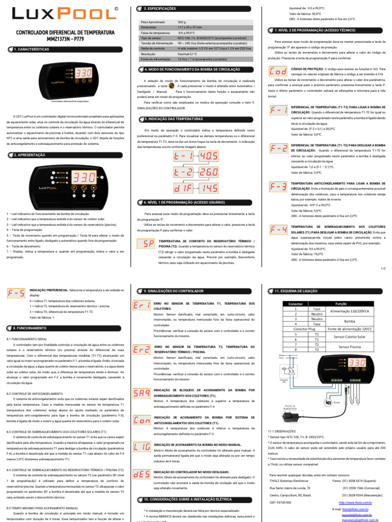 Manual Controlador Luxpool | PDF