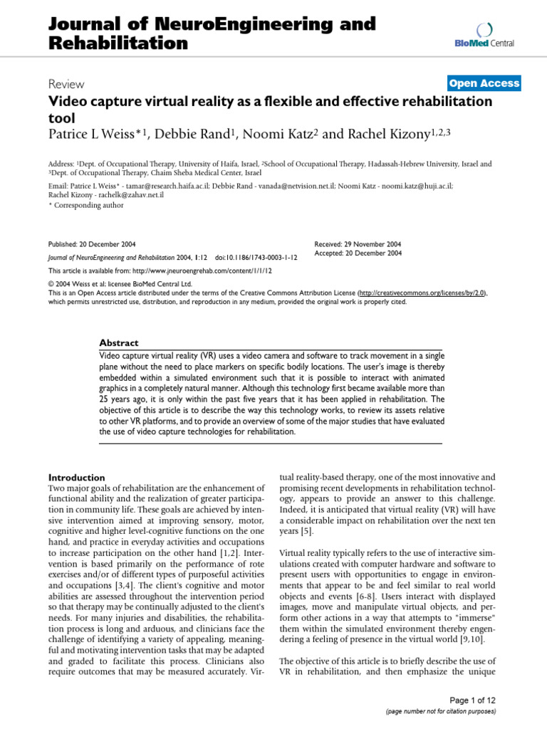 Journal of Neuroengineering and Rehabilitation | PDF | Virtual Reality | Simulation