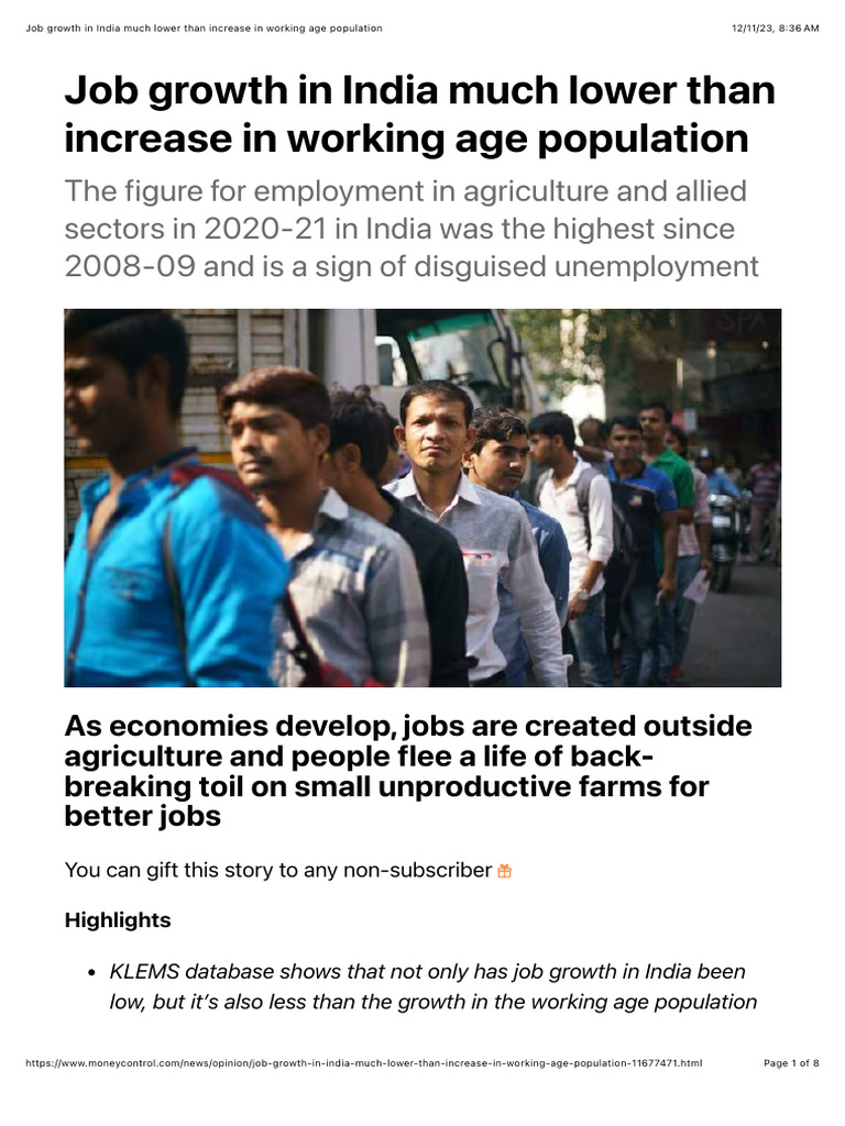 India Job Growth vs. Working Age Surge | PDF | Workforce | Employment