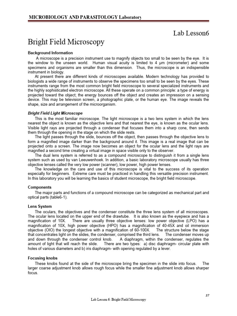 206 Lab Ex - 6a - Bright Field Micros | PDF | Microscope | Angular Resolution