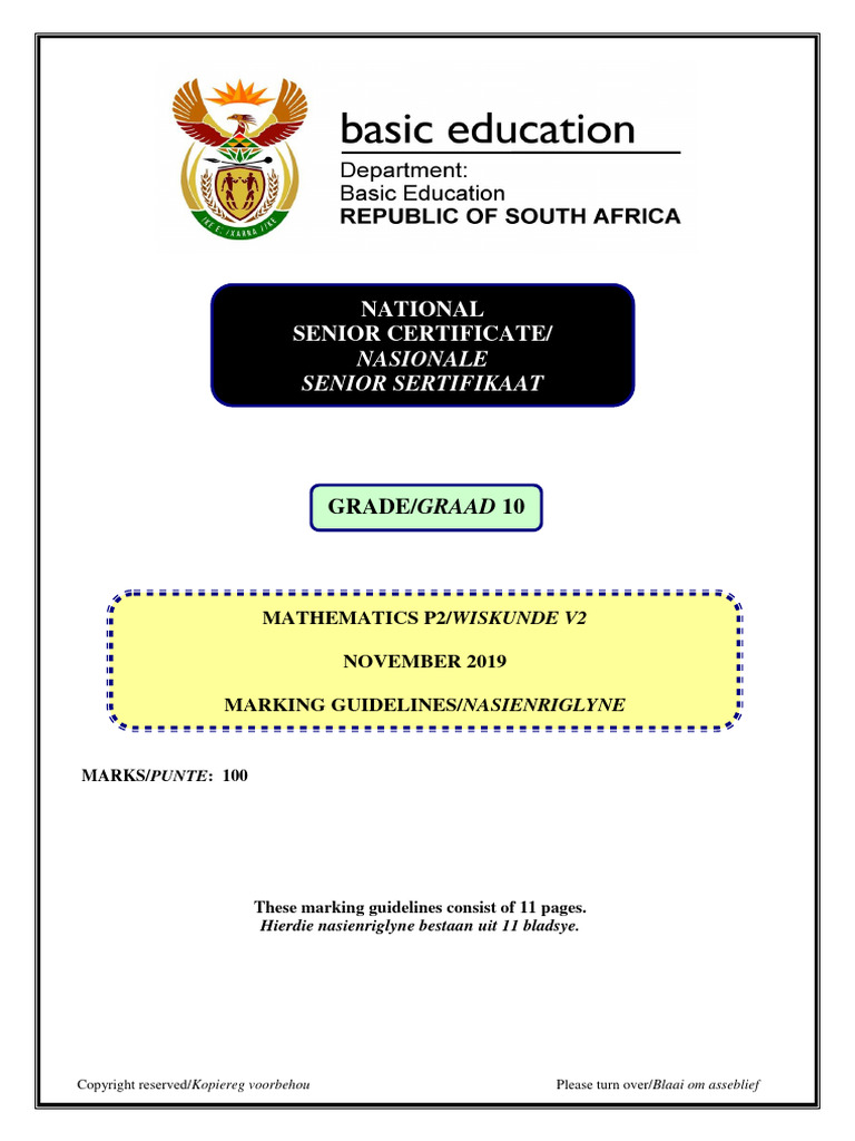 2019 Grade 10 Final Exam Nov Math Paper 2 Memo | PDF