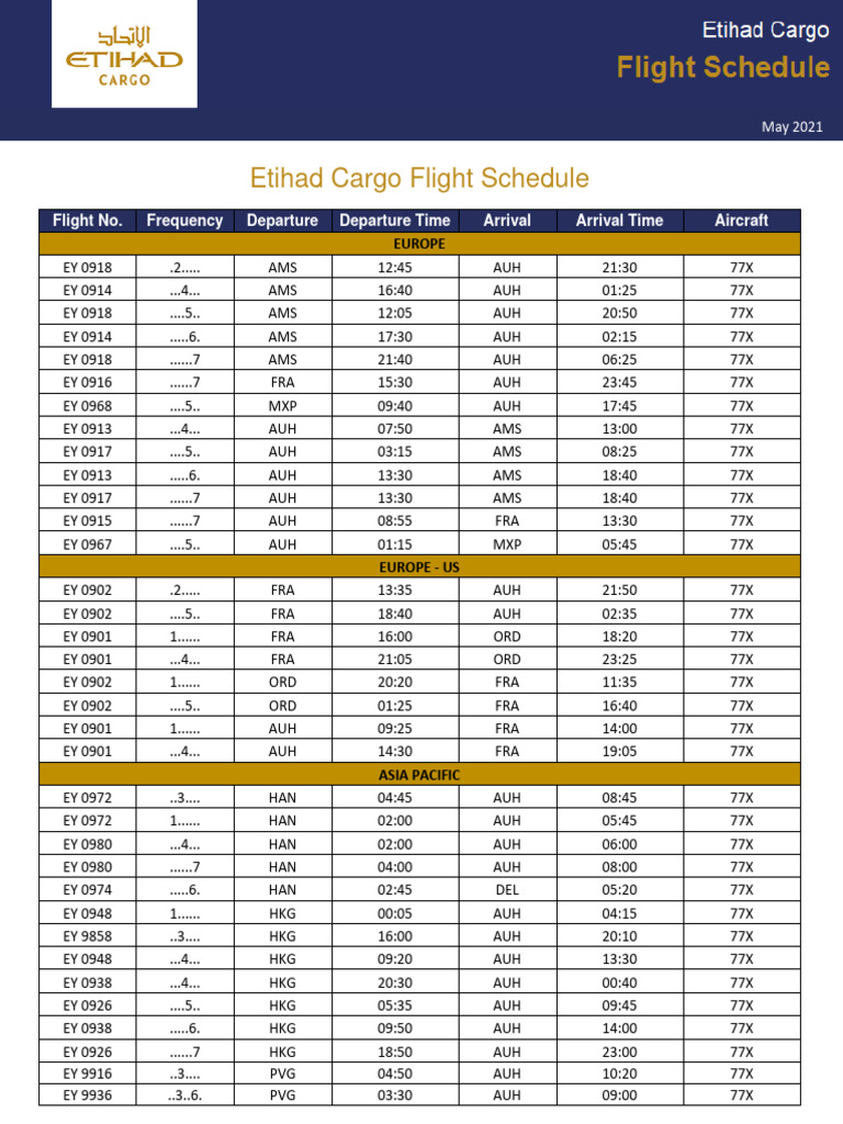 Etihad Cargo Flight Schedule 1 | PDF