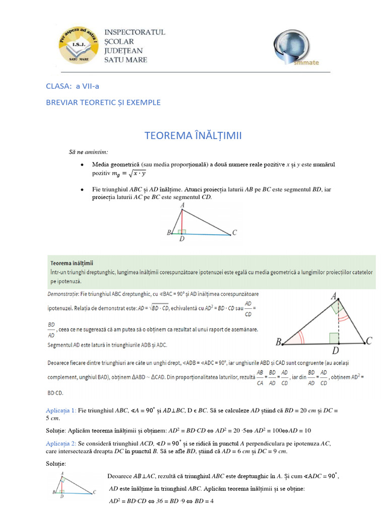 Teorema Inaltimii Breviar Teoretic | PDF