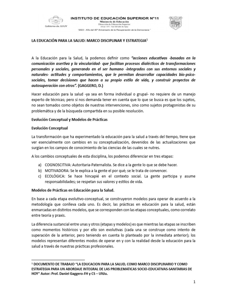 UNIDAD 1 ETAPAS Y MODELOS DE LA EDUCACION PARA LA SALUD-GAGGERO | PDF UNIDAD 1 ETAPAS Y MODELOS DE LA EDUCACION PARA LA SALUD-GAGGERO | PDF