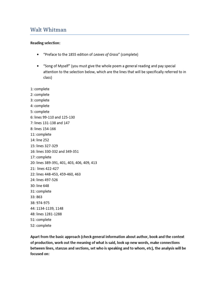 Whitman Reading Guide | PDF