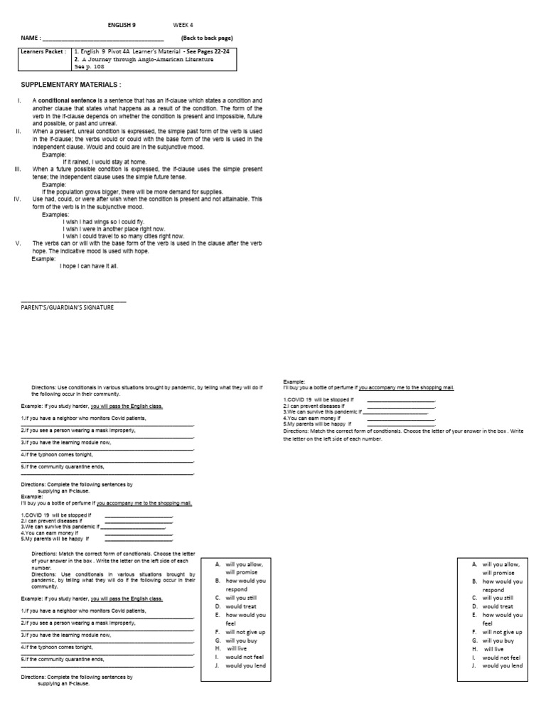 English 9 Q1 W4 | PDF | Verb | Syntax