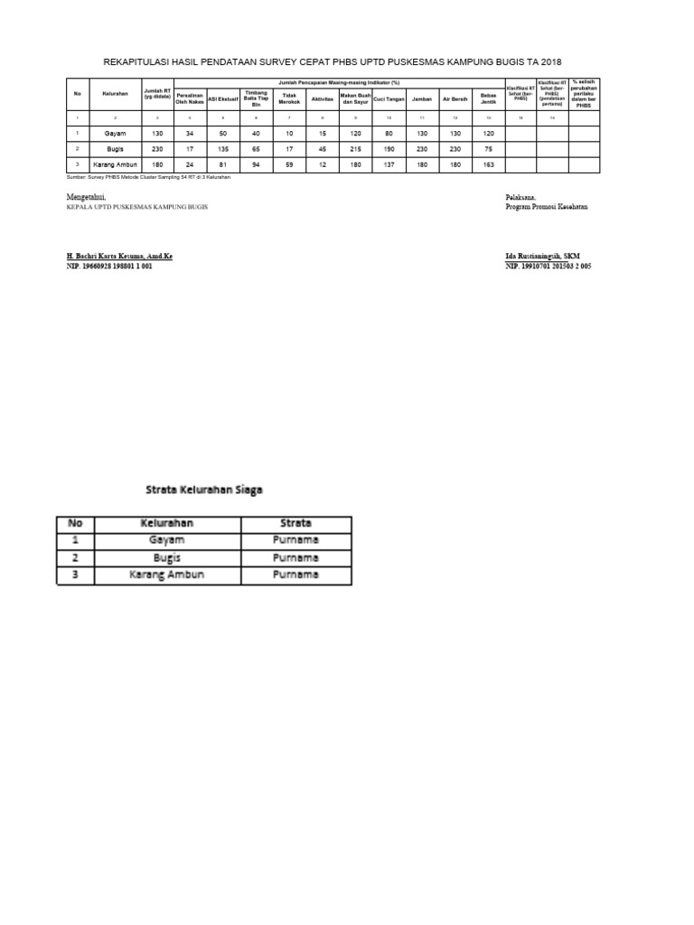 Rekap Survey Cepat Phbs 2018 | PDF