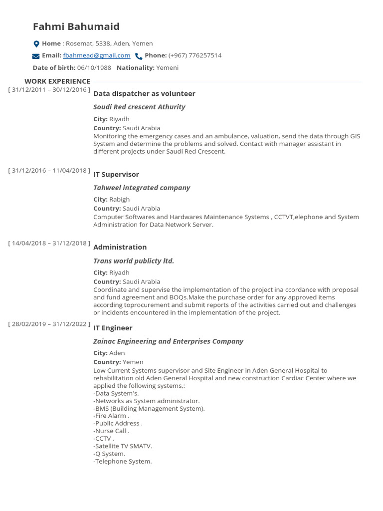 CV - Fahmi Bahmead | PDF | System | Yemen