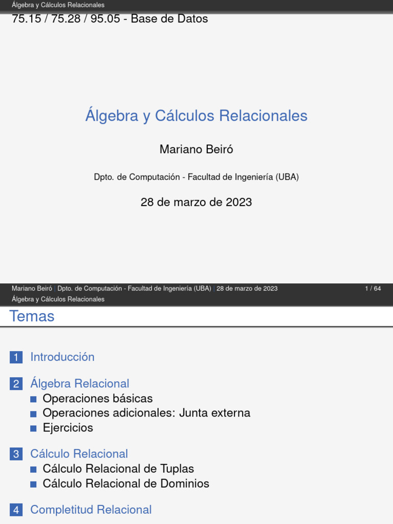 04 Algebra Calculo Relacionales | PDF | Base de datos relacional ...