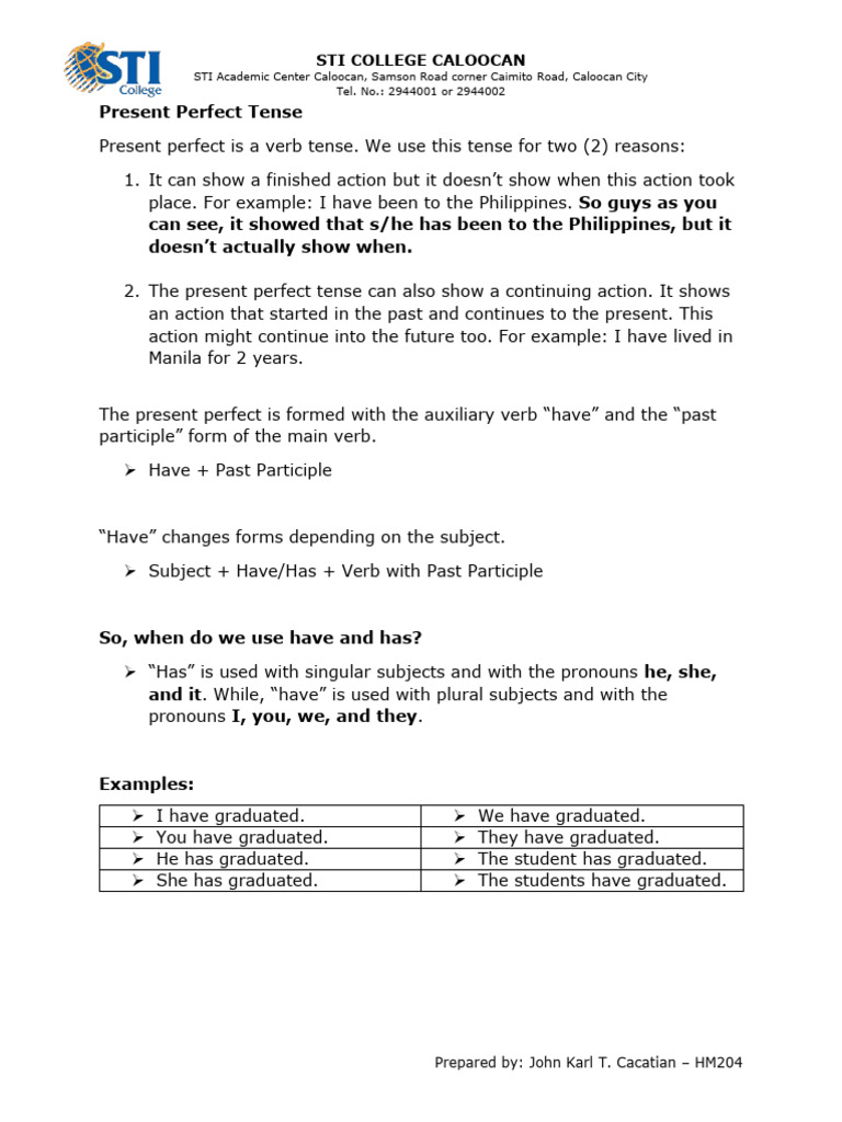 Present Perfect Tense Reporting | PDF | Perfect (Grammar) | Verb