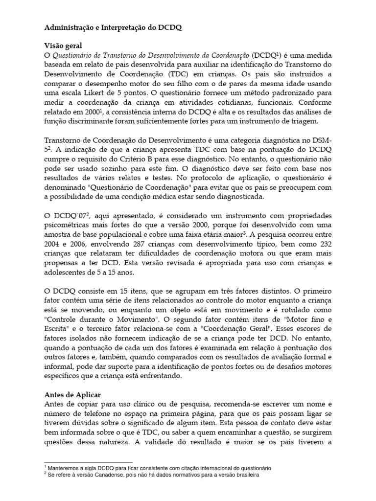 Imprimir, Orientações e Administração e Interpretação Do DCDQ ...